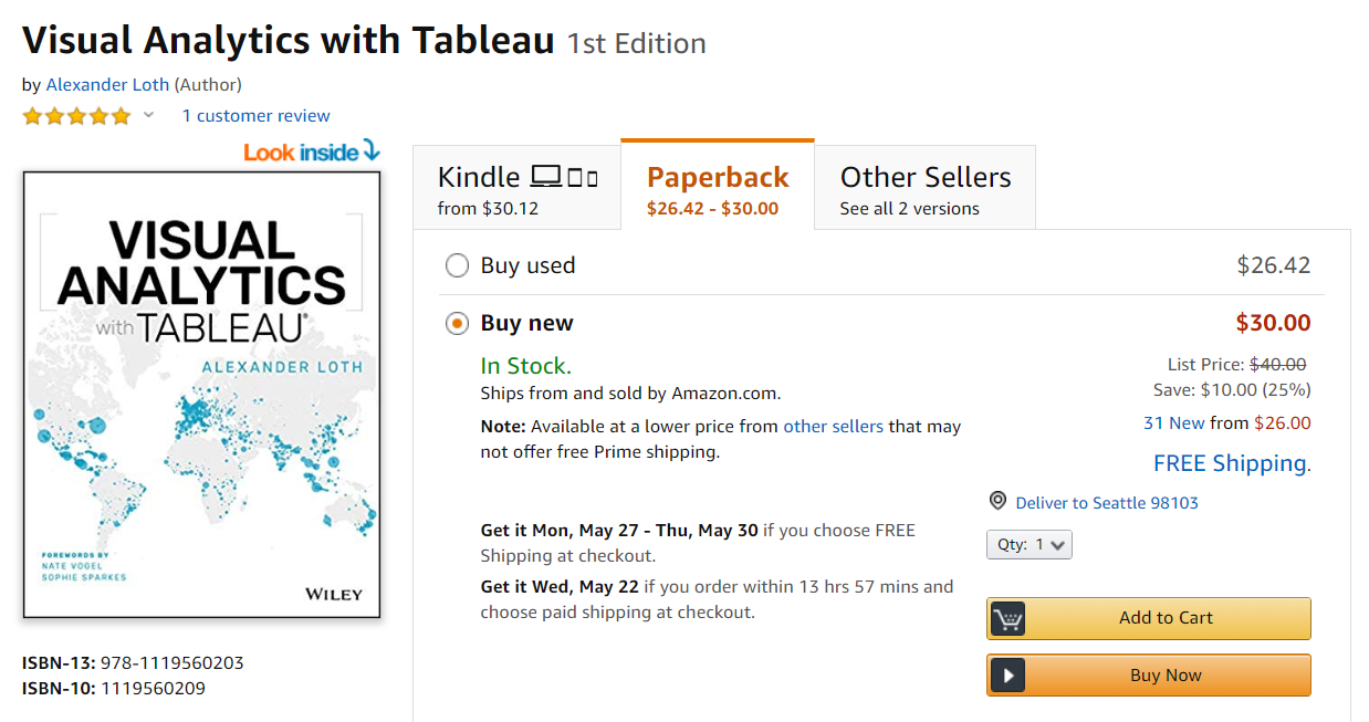 Visual Analytics with Tableau: Book is in Stock again - alexloth.com